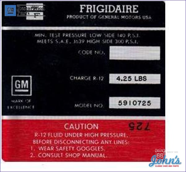 AC Compressor "Frigidaire" Decal- Red #6550133 for Camaro – John's ...