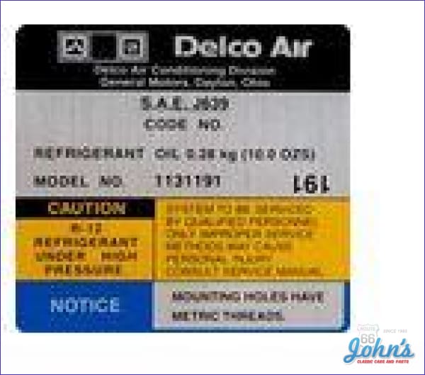 Delco AC Compressor Decal. With Z28 . for Camaro – John's Classic Cars ...