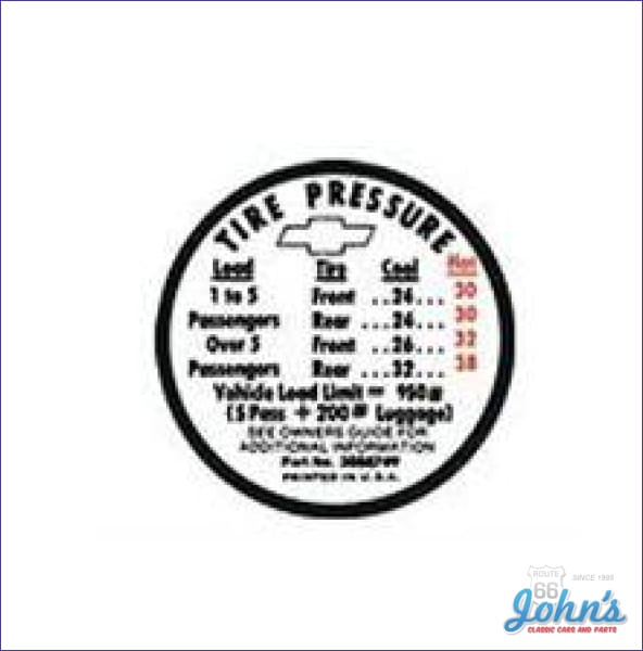 Tire Pressure Decal- SS for Chevelle Chevy II / Nova – John's Classic ...