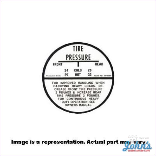 Tire Pressure Decal- SS Before 1/20/67 for Chevy II / Nova – John's ...
